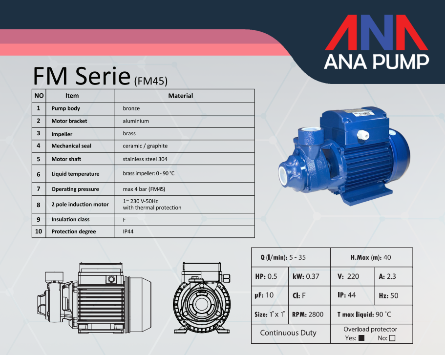 پمپ نیوژن نیم اسب محیطی FM45 - goalelectric